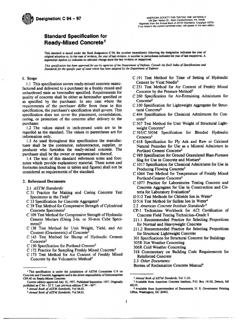 Astm-C94-97 Mezclado de Concreto PDF | PDF