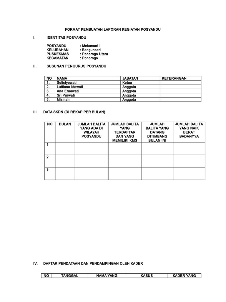 Contoh Form Laporan Pendataan | PDF