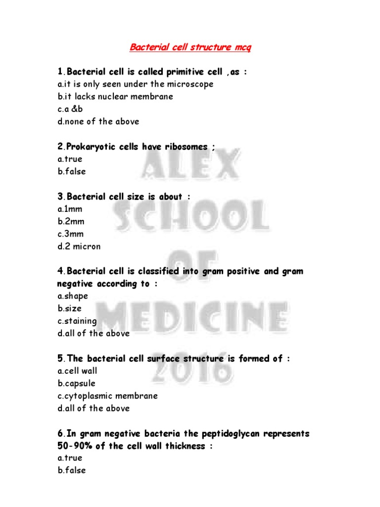 Bacterial Cell Structure MCQs and Answers | PDF