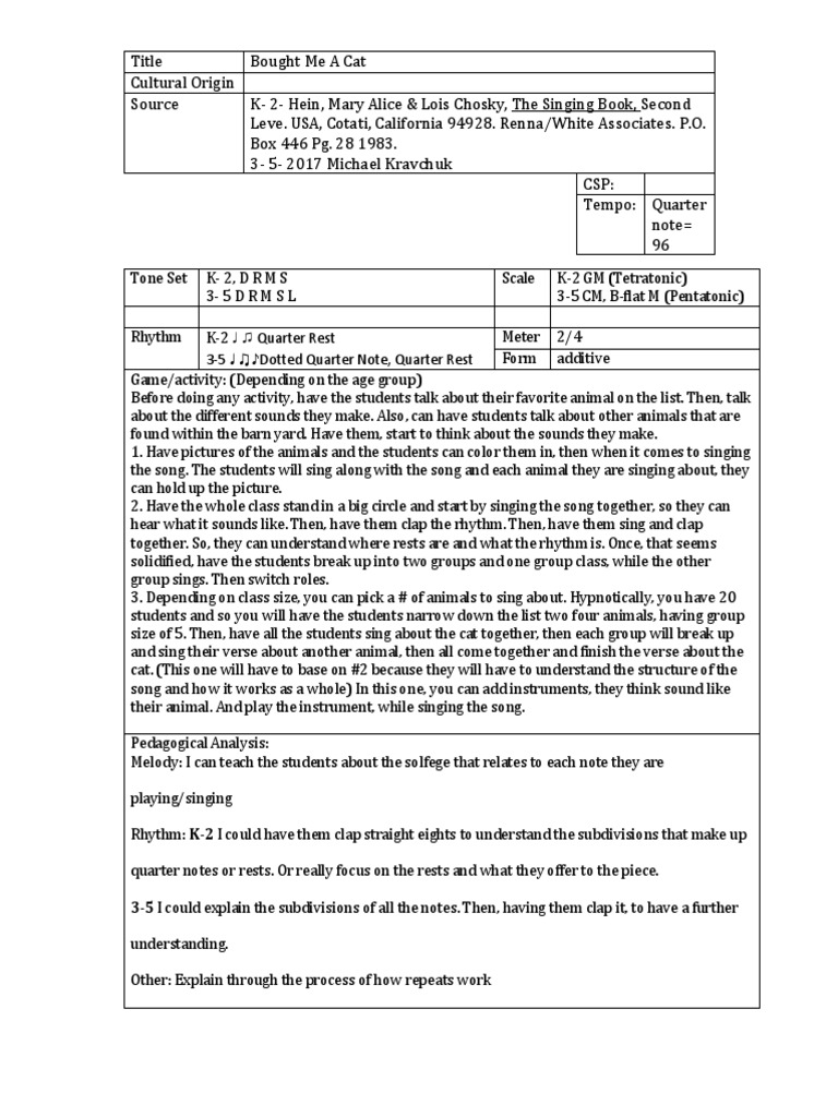 Teaching "I Bought Me a Cat" | PDF | Musical Compositions | Harmony