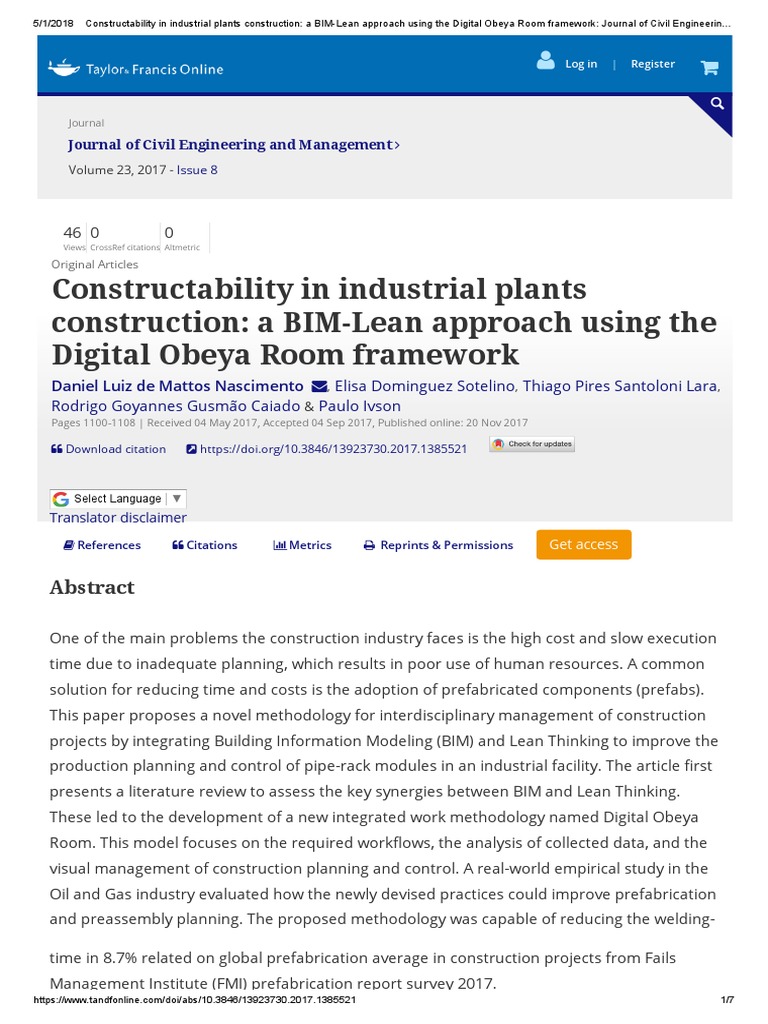 Constructability in Industrial Plants Construction - A BIM-Lean Approach Using The Digital Obeya ...