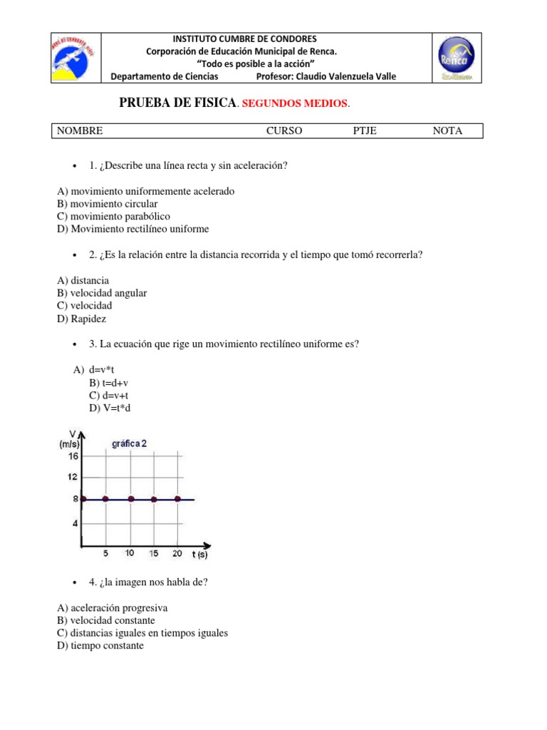 Prueba Fisica 2°medio Mru Mrua | PDF