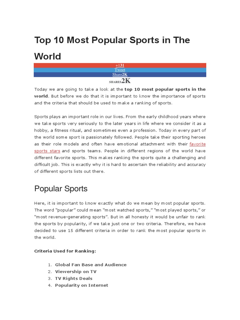 Top 10 Most Popular Sports in The World | PDF | Sports | Cricket