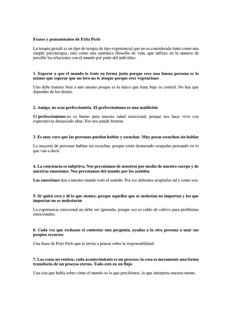 Frases y Pensamientos de Fritz Perls | PDF | Terapia Gestalt | Las ...