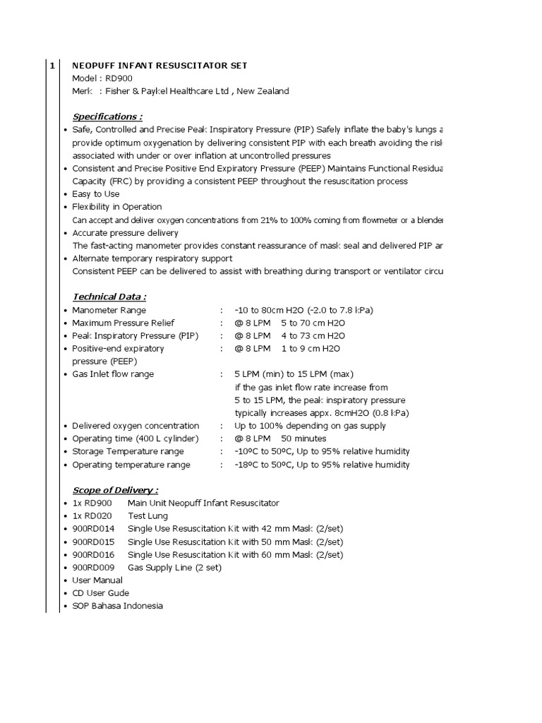 1 Neopuff Infant Resuscitator Set | PDF | Breathing | Respiration