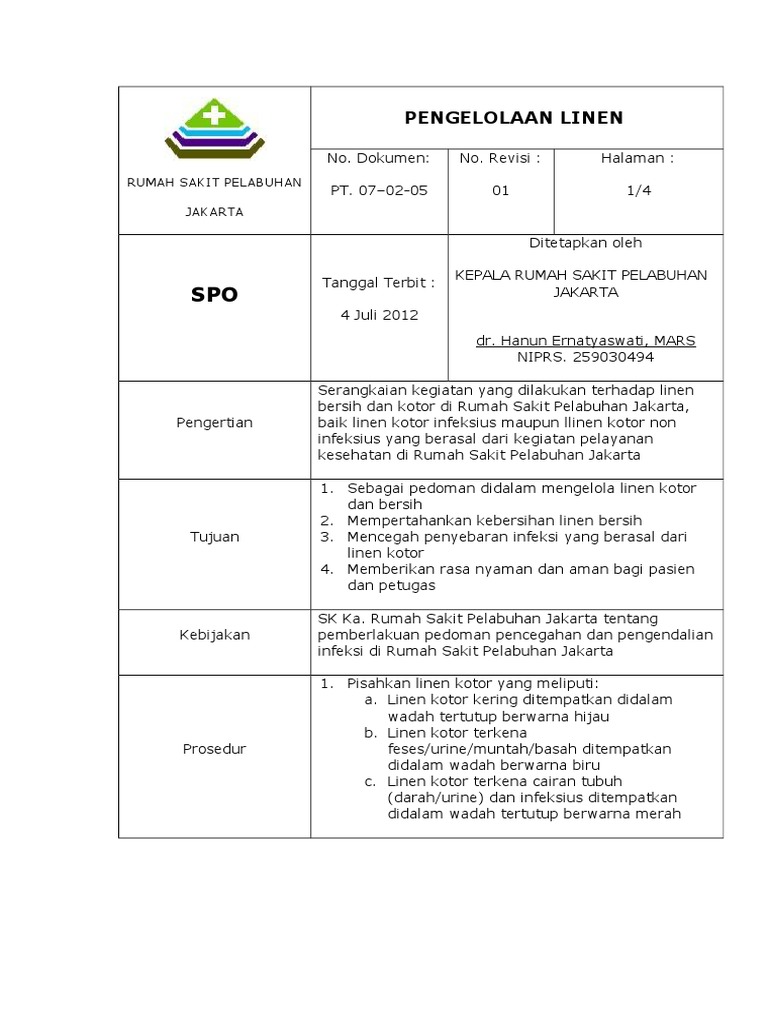 SPO Pengelolaan Linen | PDF