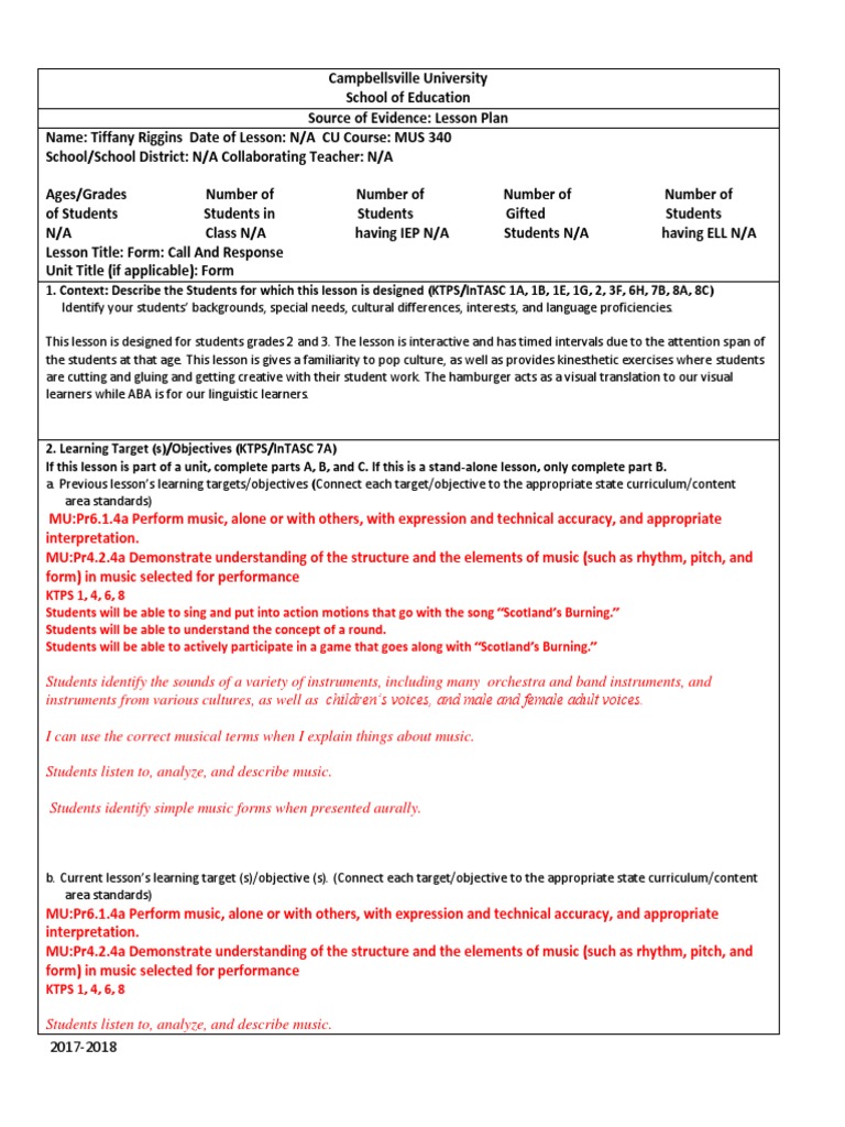 Aba Form Unit Riggins | PDF | Educational Assessment | Lesson Plan