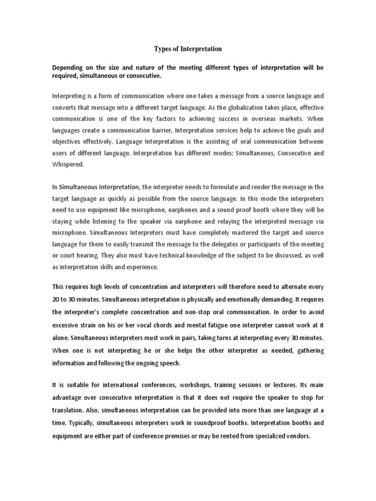 Types of Interpretation | PDF | Language Interpretation | Translations
