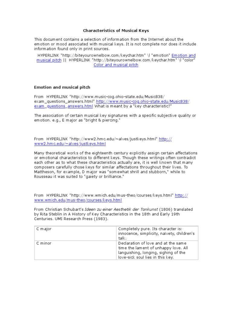 Characteristics of Musical Keys | PDF | Color | Elements Of Music
