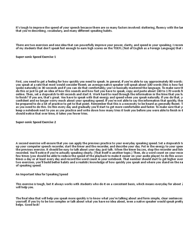 Super-Sonic Speed Exercise 1 | PDF | Fluency | Applied Linguistics