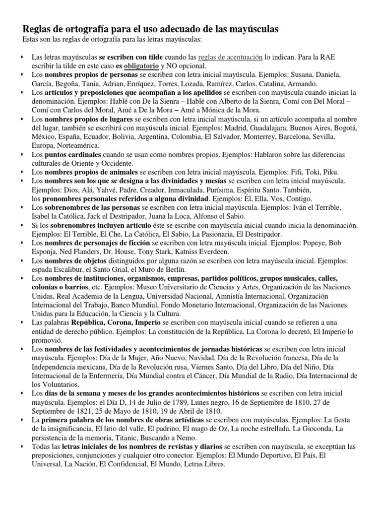 Reglas de Ortografía para El Uso Adecuado de Las Mayúsculas | PDF