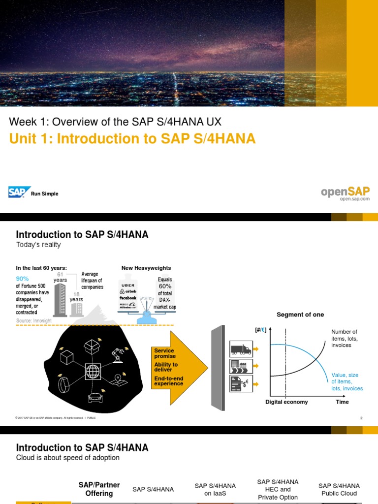 openSAP s4h7 Week 1 Unit 1 Intros4hana Presentation PDF | PDF | Sap Se | Software As A Service