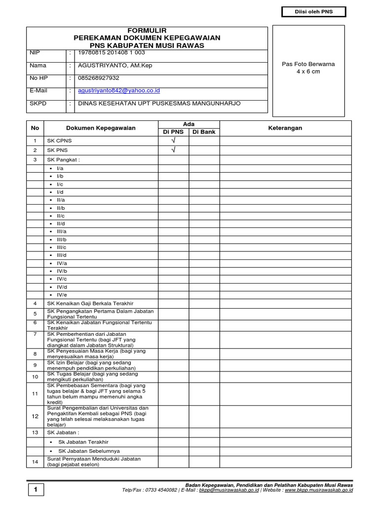 Form Checklist Kelengkapan Dokumen - PNS | PDF
