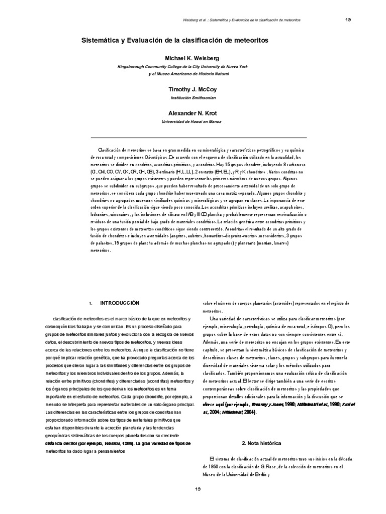 Clasificacion de Los Meteritos - En.es | PDF | Meteorito | Hierro