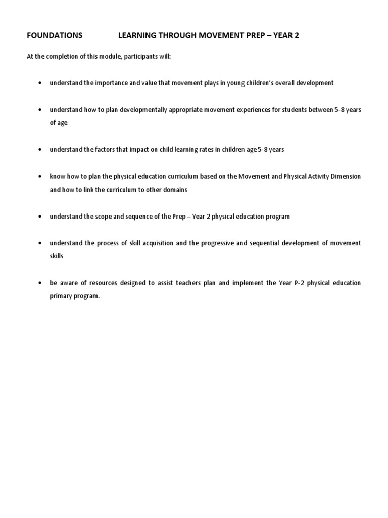 Foundations Learning Through Movement Prep - Year 2 | PDF | Physical ...
