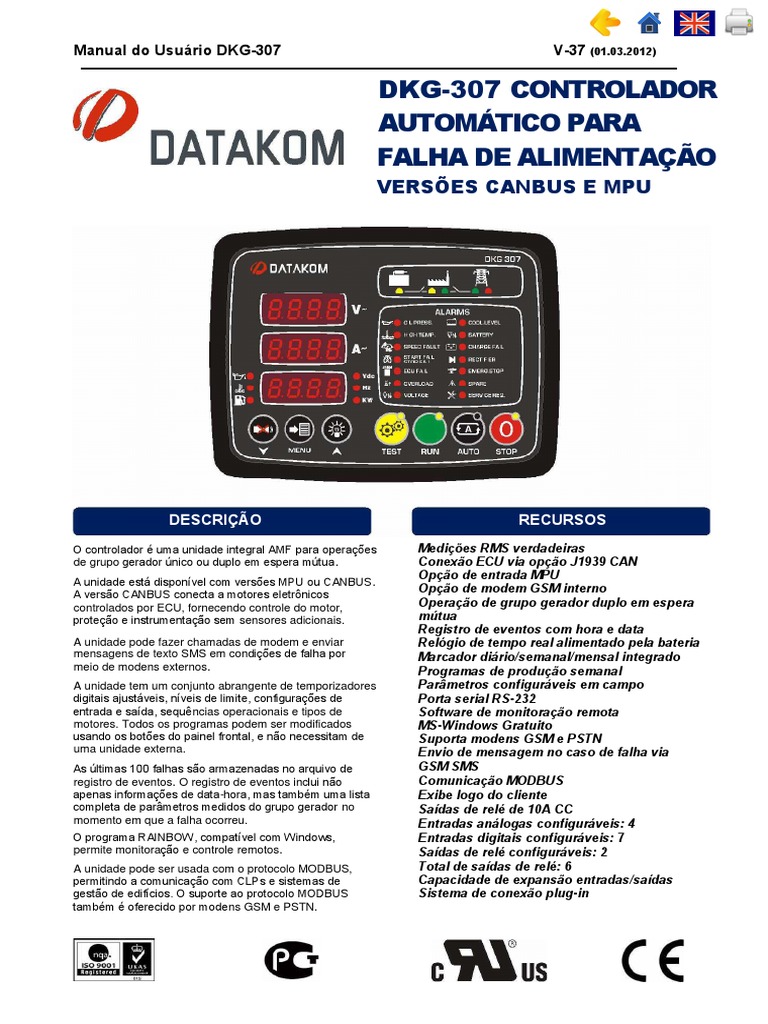 Controlador - DKG-307 Portugues PDF | PDF | Engenharia Mecânica | Bens manufaturados