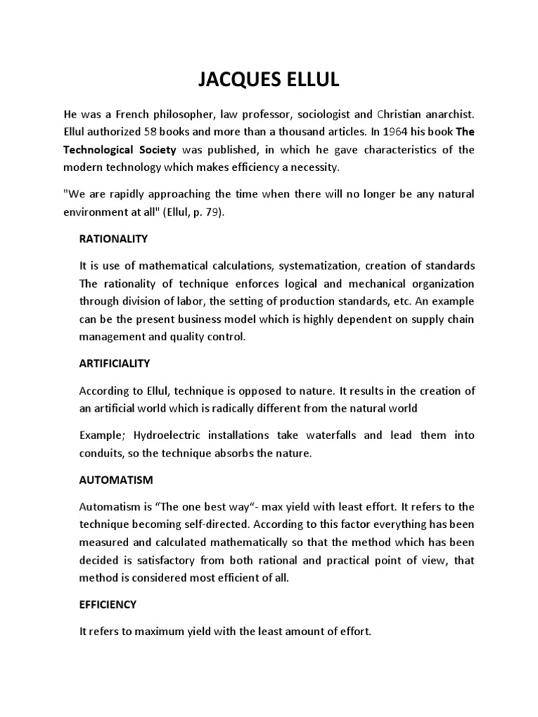 Jacques Ellul: Technological Society Was Published, in Which He Gave ...