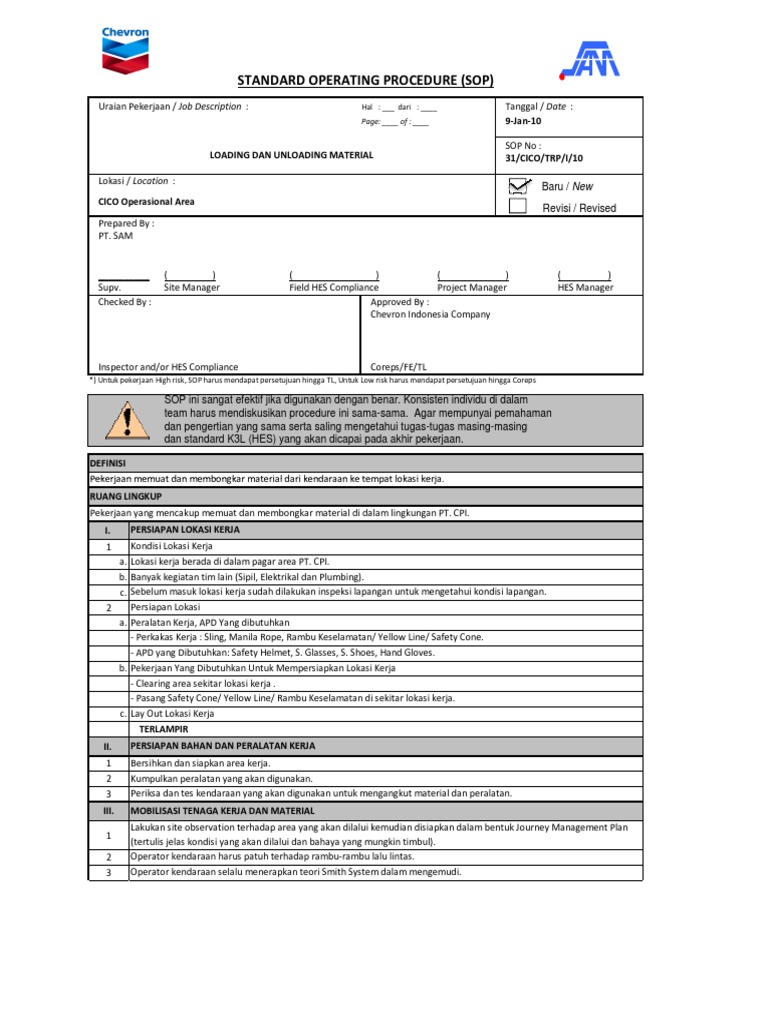 31.SOP Loading Dan Unloading Material | PDF