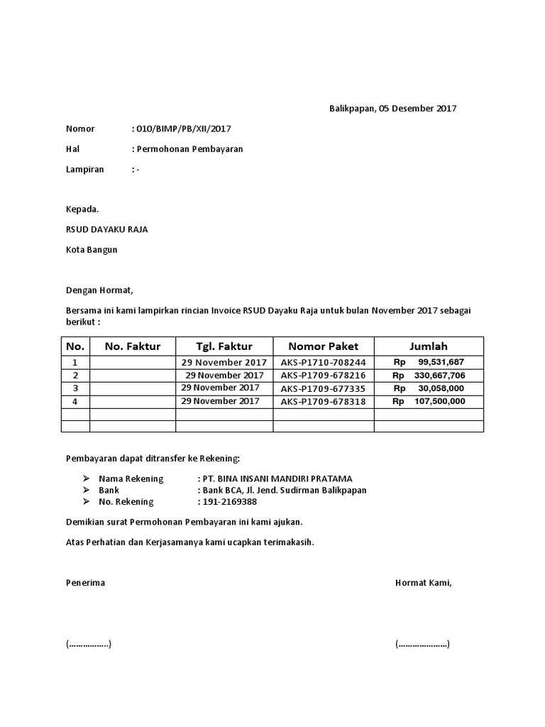 Surat Permohonan Pembayaran | PDF