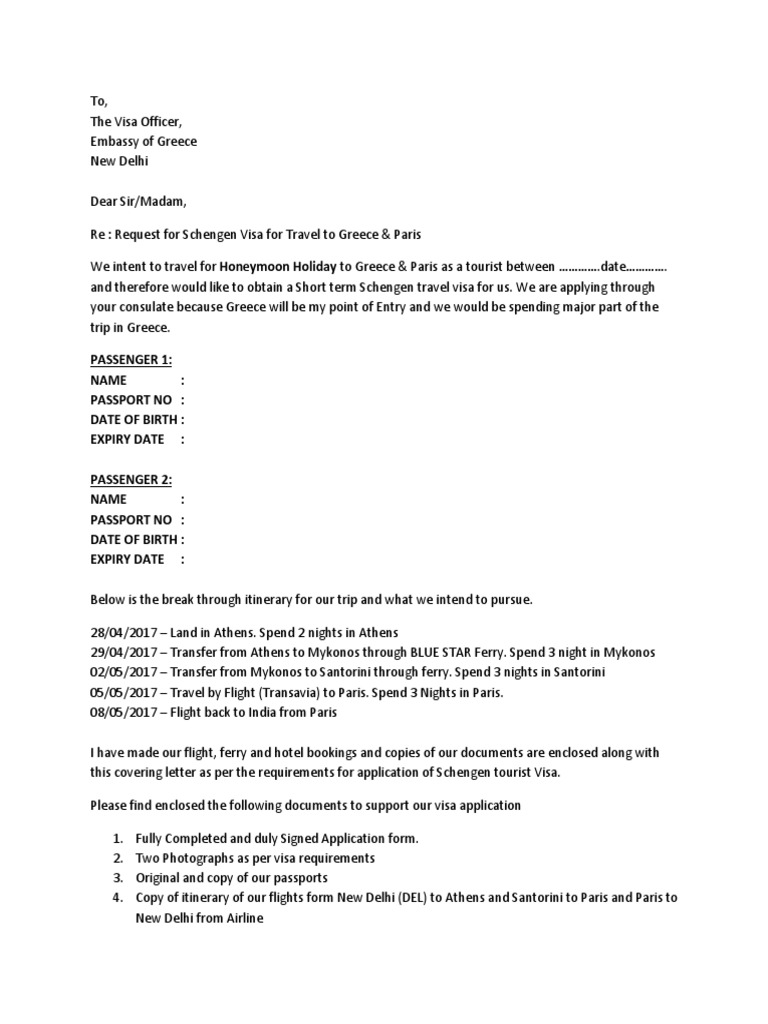 Request for Schengen Visas to Travel to Greece and Paris for a ...