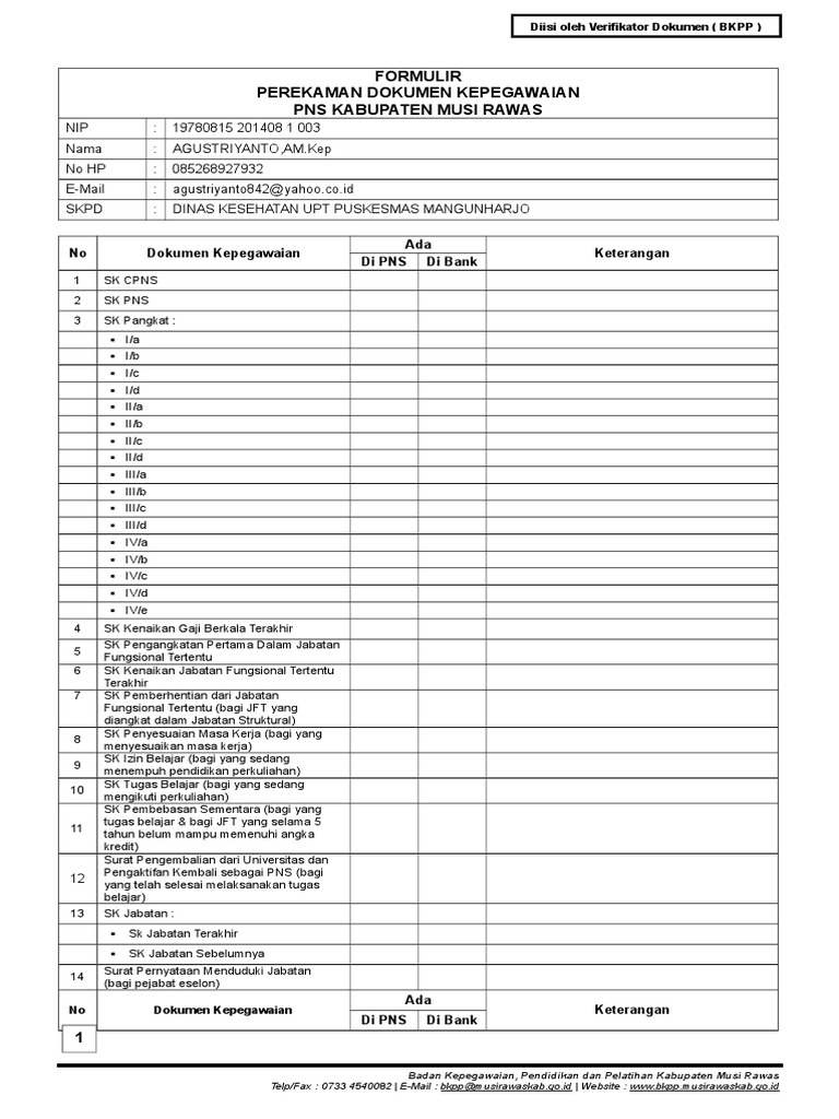 Form Checklist Kelengkapan Dokumen - Verifikator | PDF