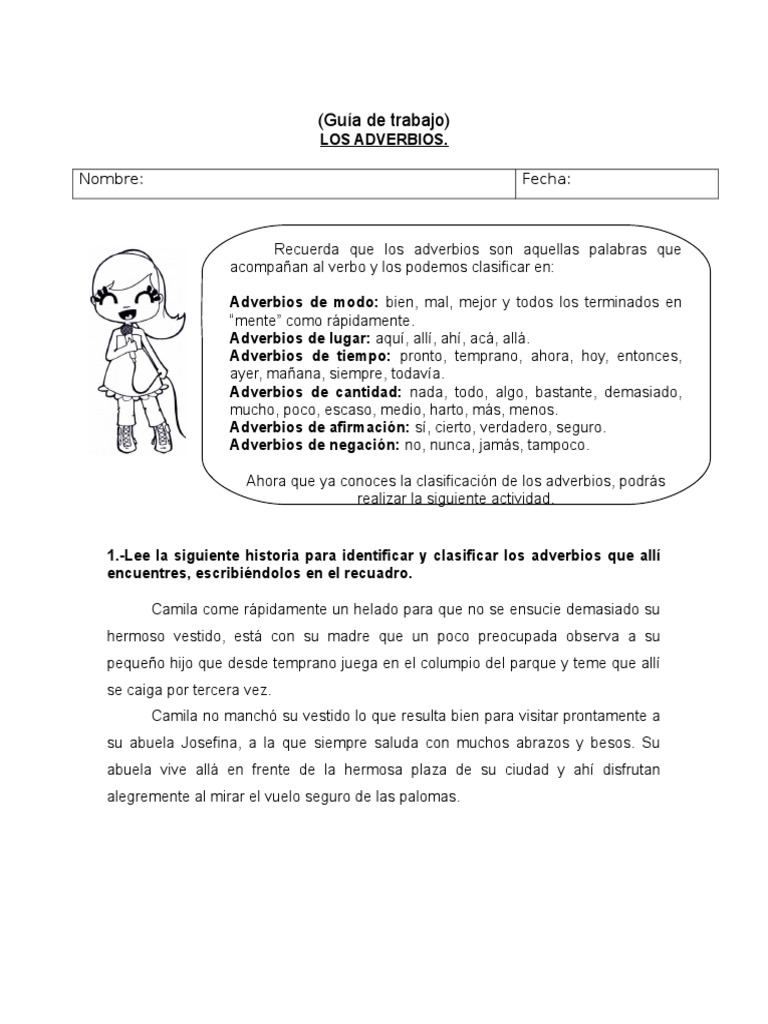 Guia Adverbios Cuarto Basico | PDF | Adverbio | Ocio