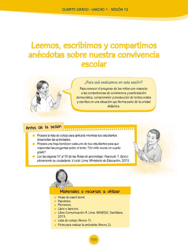 CUARTO GRADO U1 Sesion 12 PDF | PDF | Lectura (proceso) | Salón de clases