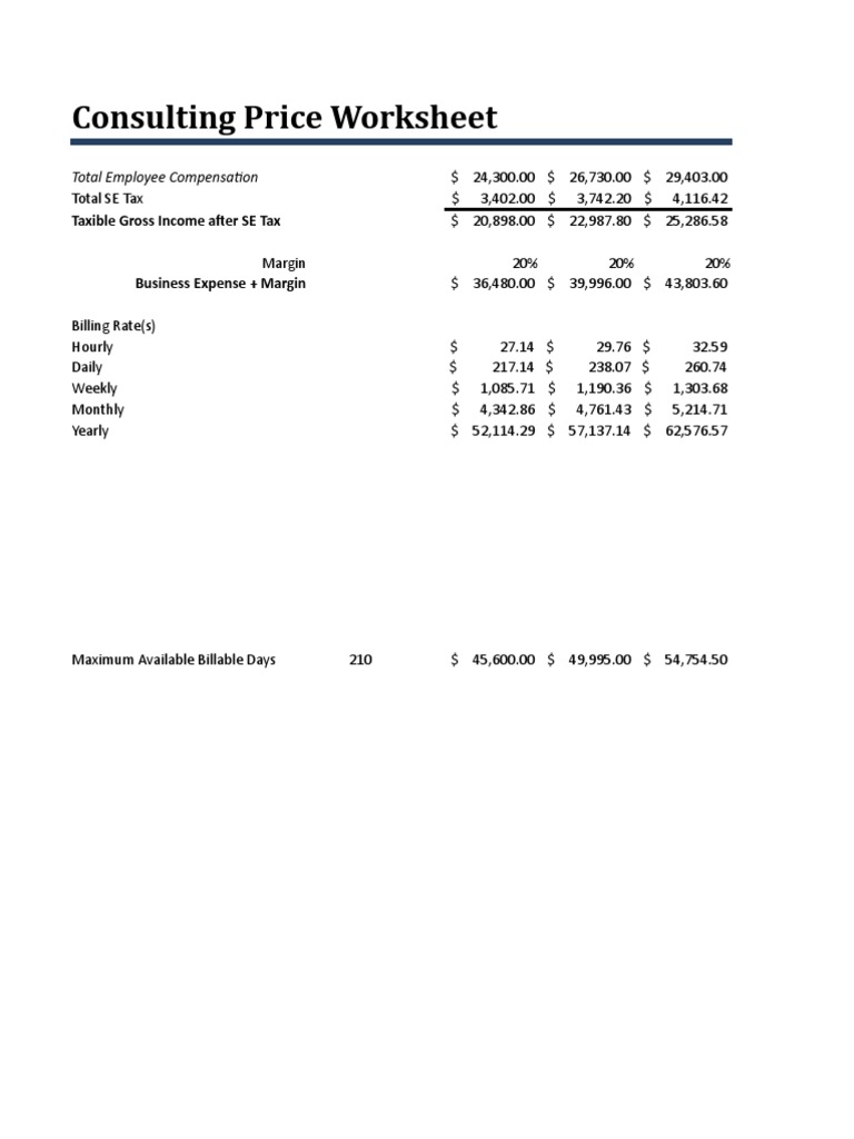 Consulting Price Worksheet | PDF | Federal Insurance Contributions Act ...