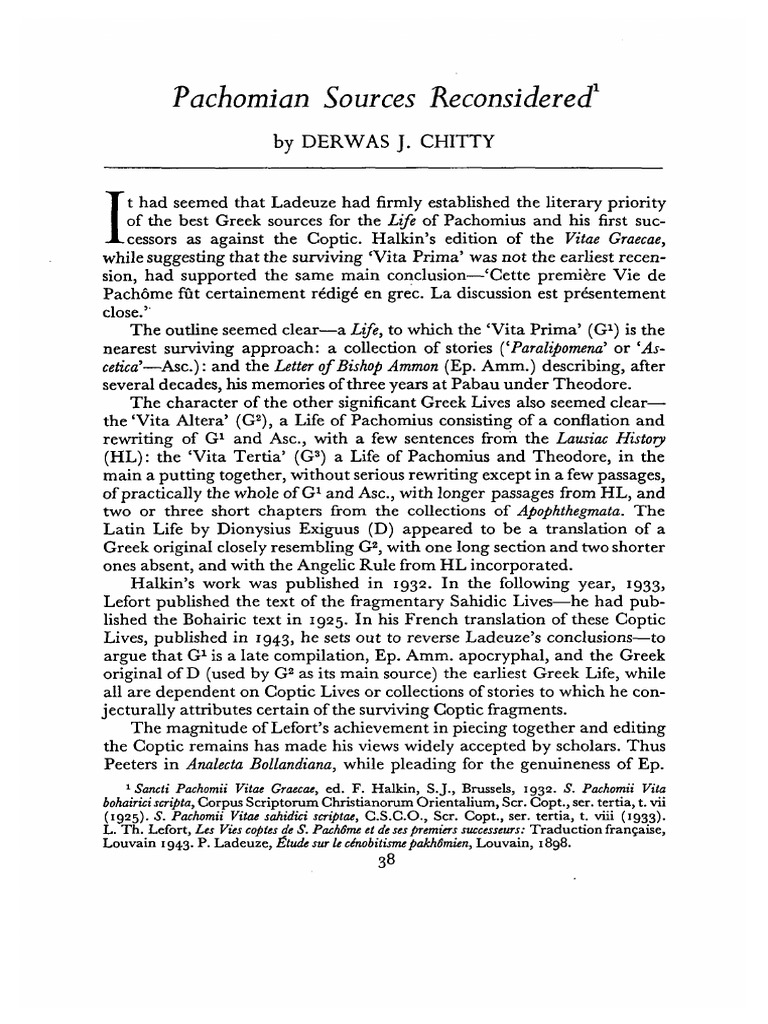 Citty Pachomian Sources Reconsidered | PDF | Athanasius Of Alexandria