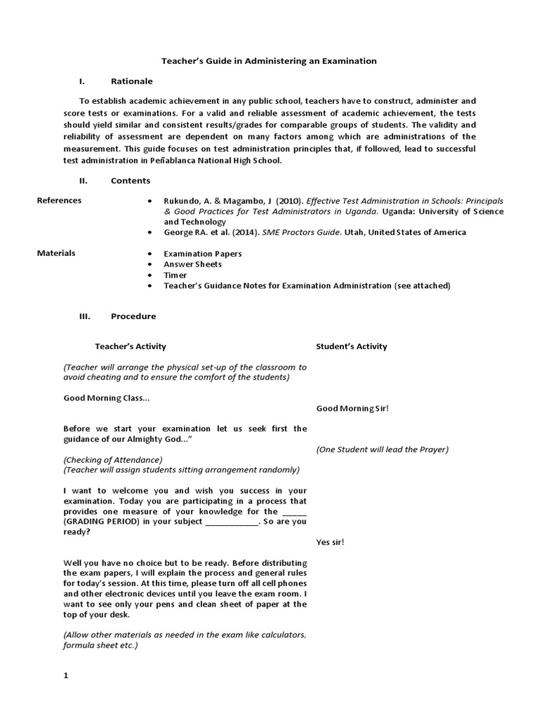 Teachers Guide in Administering Test | PDF | Test (Assessment ...