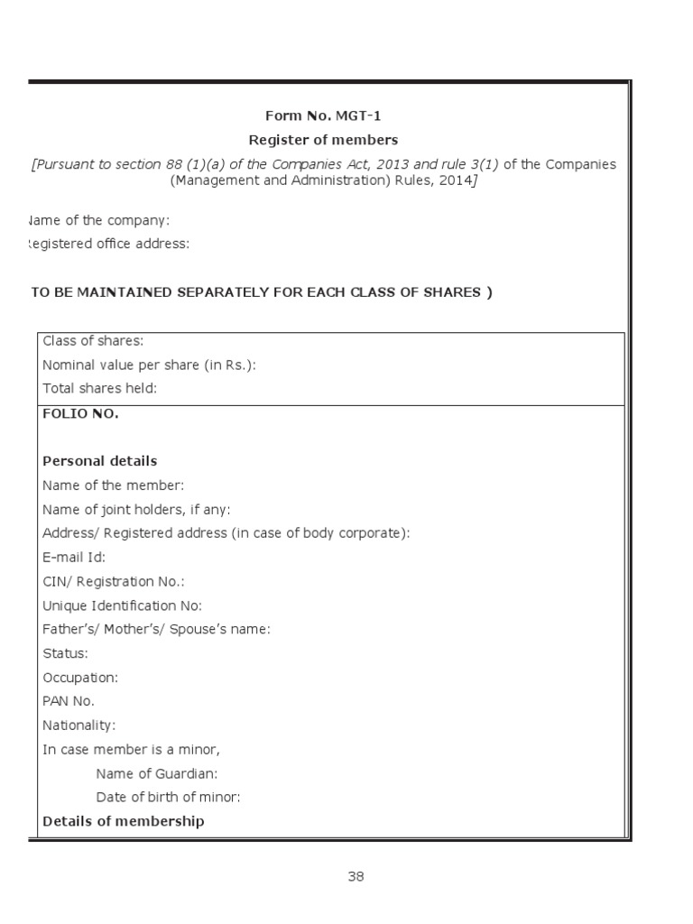(Pursuant To Section 88 (1) (A) of The Companies Act, 2013 and Rule 3 ...