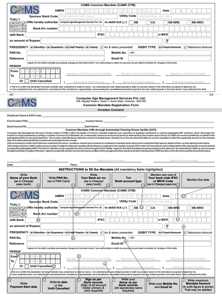 CAMS COTM Application Form-Individual | PDF | Debit Card | Cheque