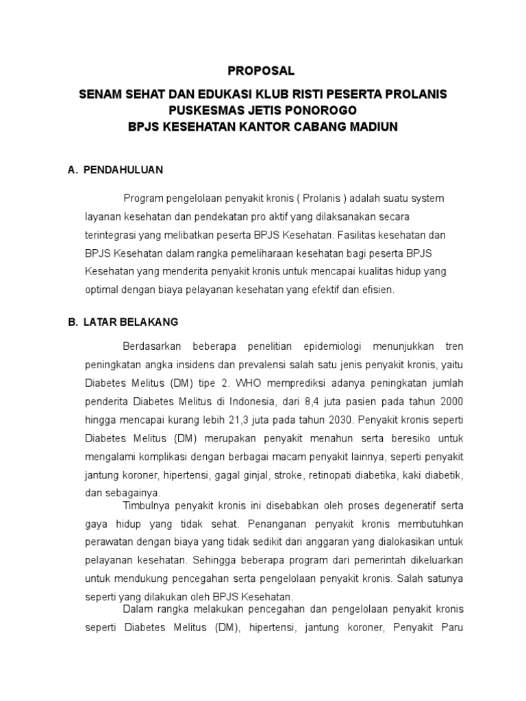Proposal Prolanis PKM Jetis | PDF