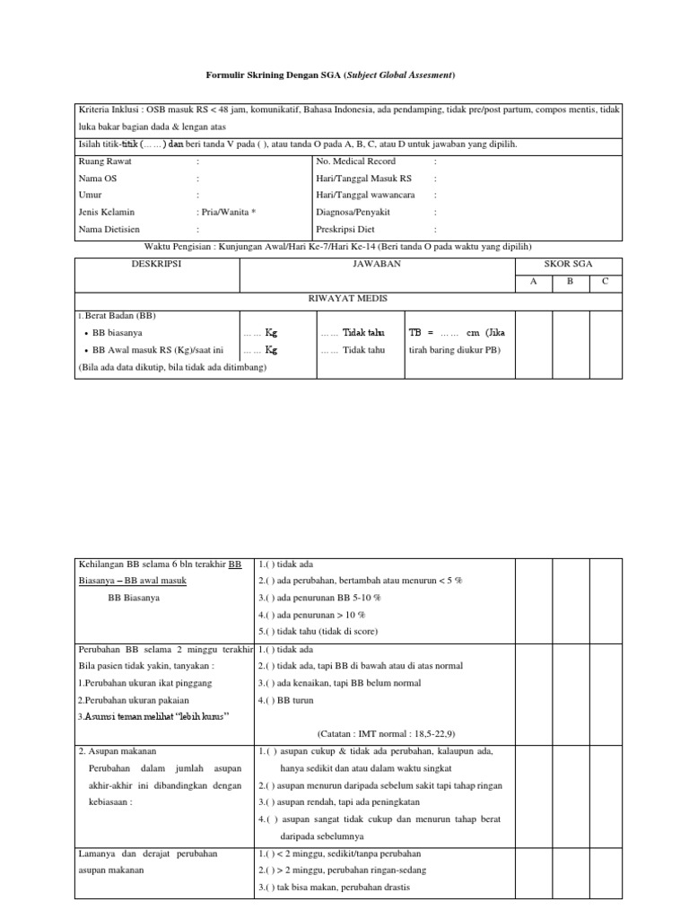 Formulir Skrining Dengan SGA | PDF