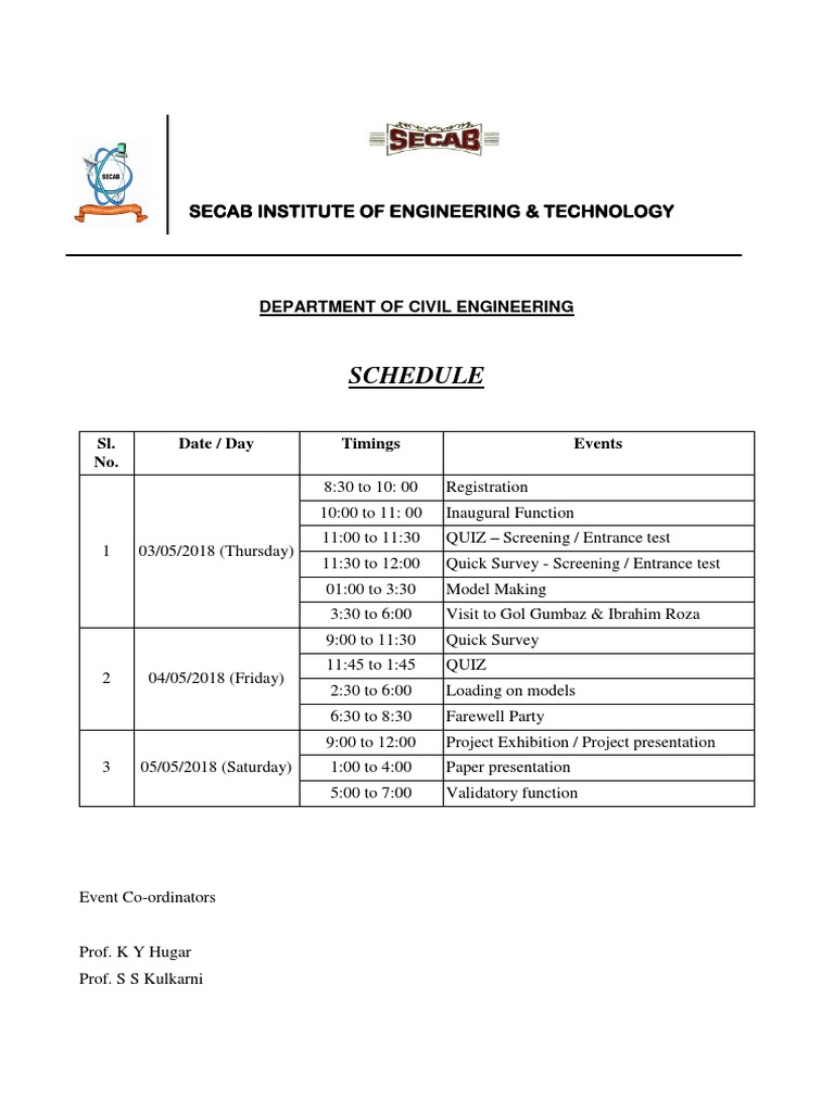 Schedule: Secab Institute of Engineering & Technology | PDF | Nature