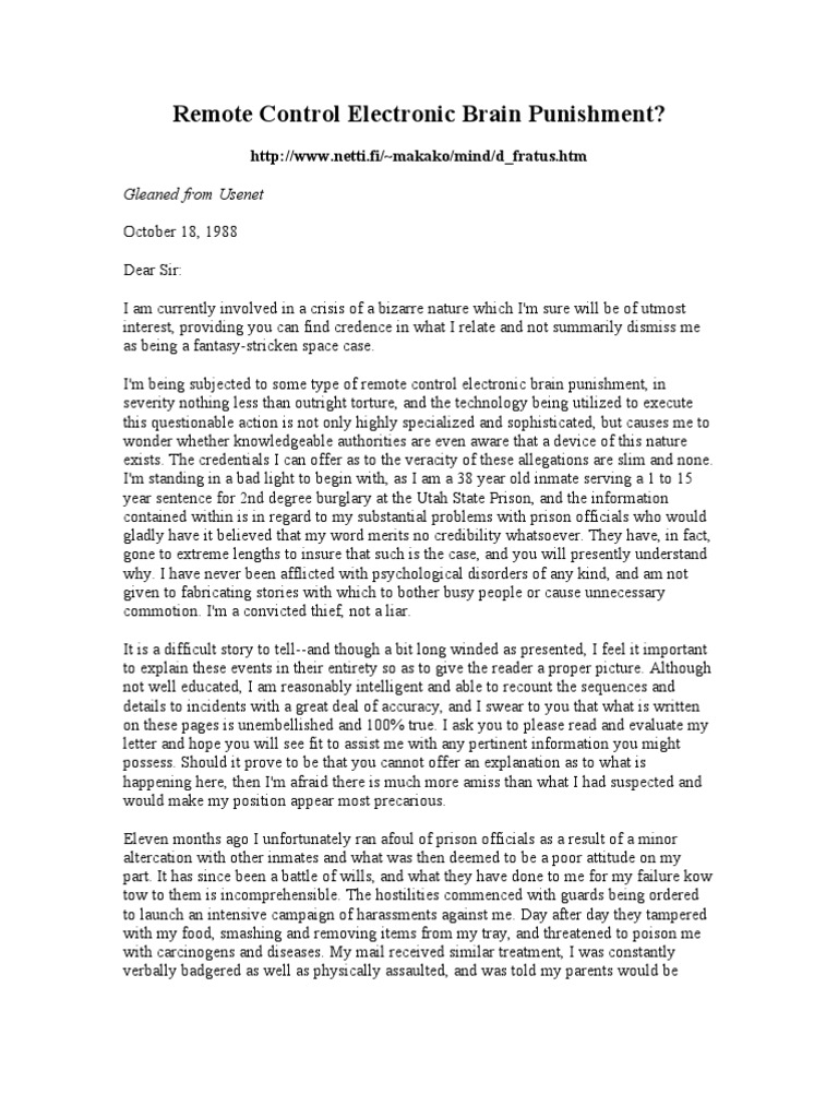 Remote Control Electronic Brain Punishment of David James Fratus | PDF ...