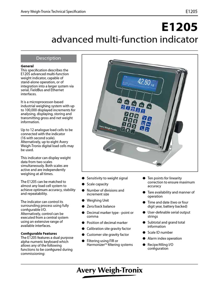 E1205 Spec 08.10 Lores | PDF | Weighing Scale | Computing
