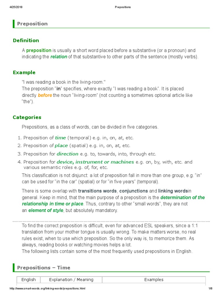 Preposition: Relation | PDF | Preposition And Postposition | Noun