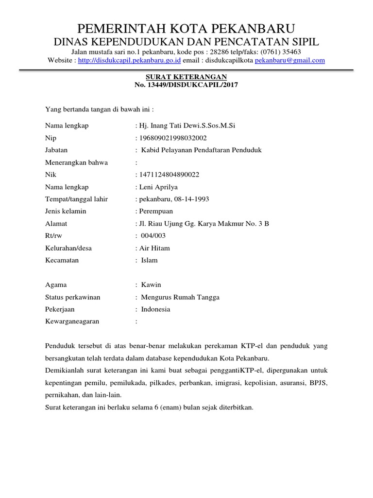 Surat Keterangan Capil | PDF