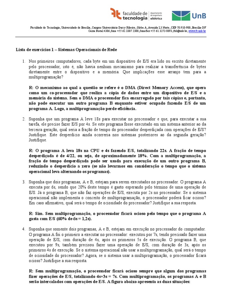 Lista1 Gab PDF | PDF | Processo (informática) | Programa de computador