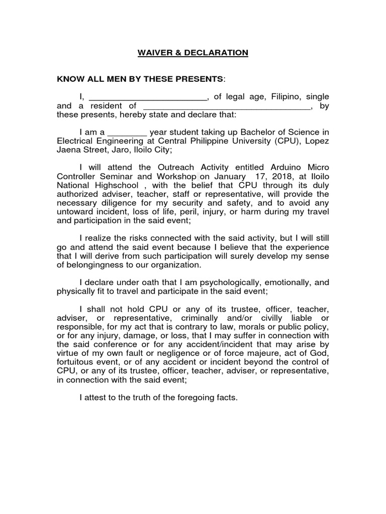 Waiver & Declaration | PDF | Justice | Crime & Violence