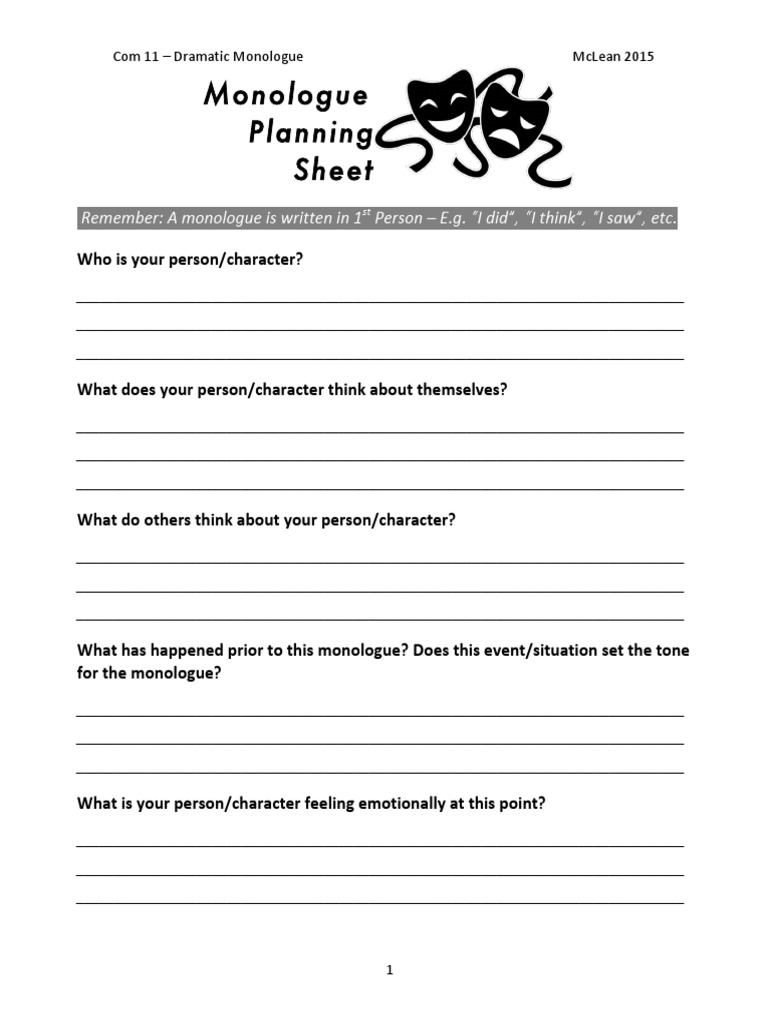 Monologue Planning Sheet | PDF | Monologue