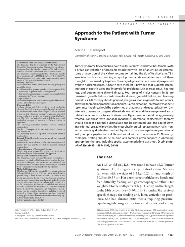 Approach To The Patient With Turner Syndrome | PDF | Estradiol | Chemistry