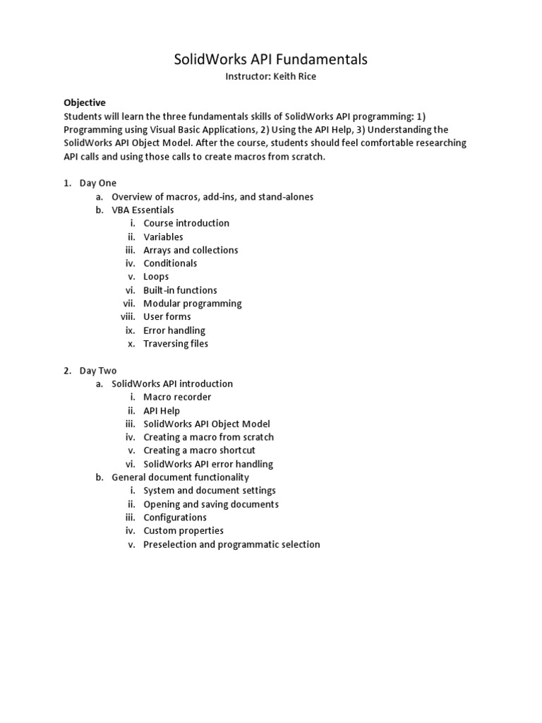 Solidworks Api Fundamentals 4day Pdf Application Programming Interface Macro Computer