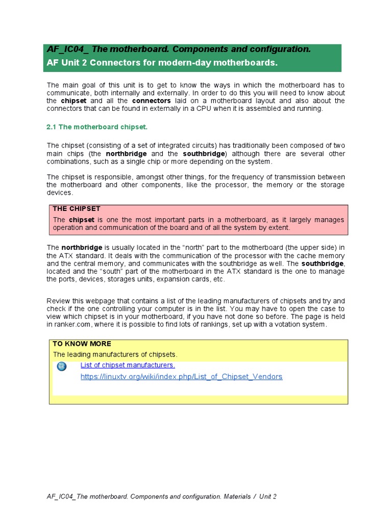 2.2B Unit2 - The Motherboard. Components and Configuration | PDF | Usb ...