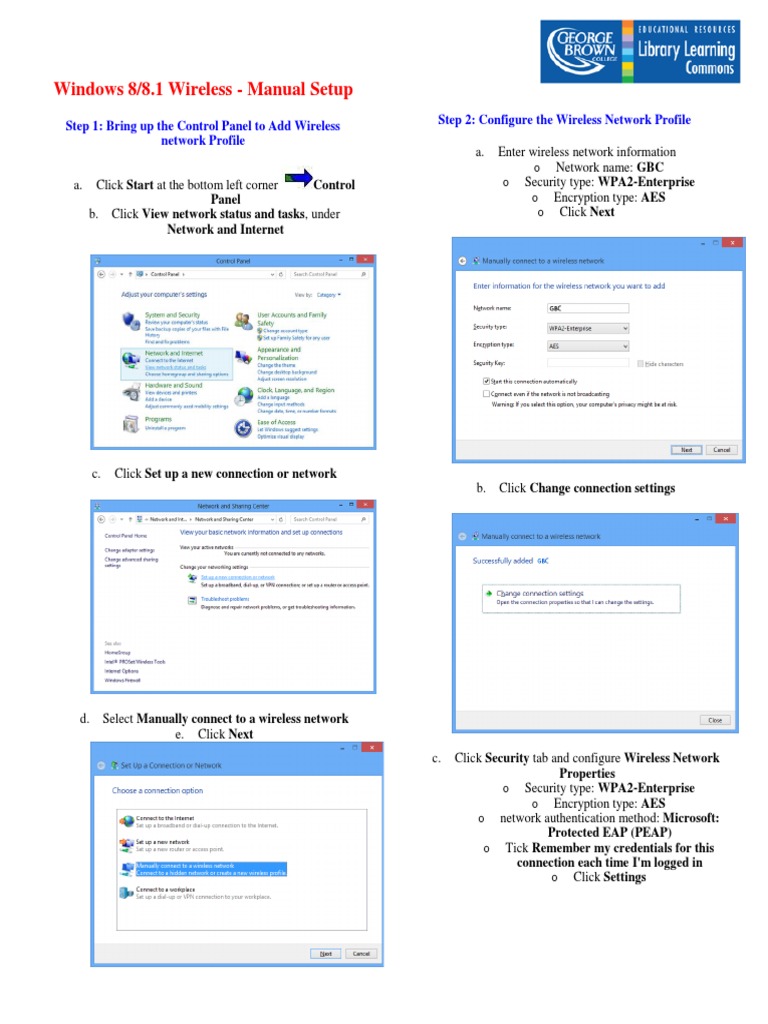 Windows 8/8.1 Wireless - Manual Setup: Control Panel Network and Internet | PDF | Password ...