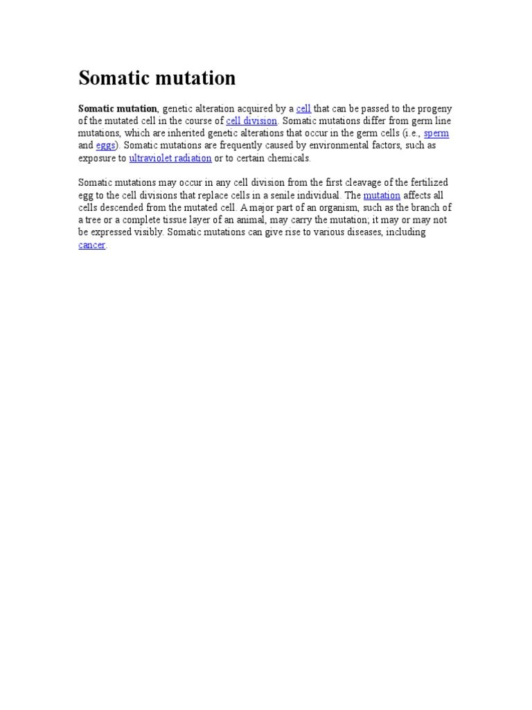 Somatic Mutations: Genetic Changes Acquired During Cell Division | PDF