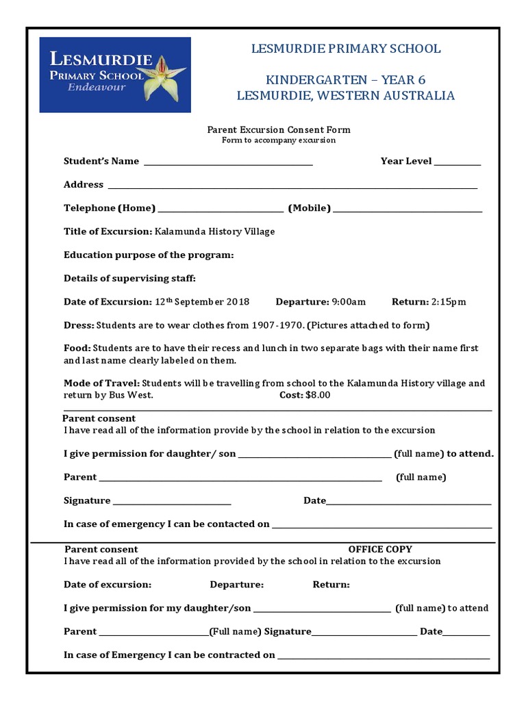 Parent Excursion Consent Form | PDF