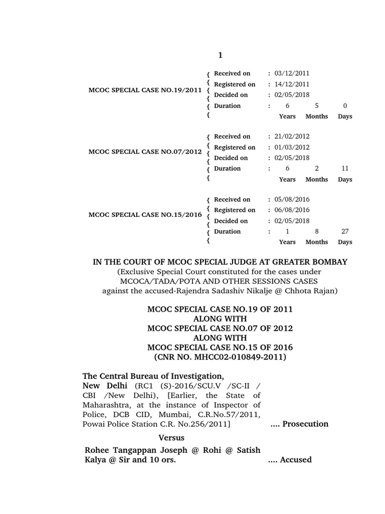MCOCA Court Judgment J Dey Murder Case | PDF | Conspiracy (Criminal ...