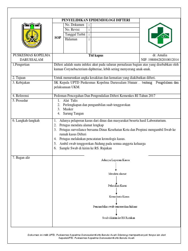 SOP Penyelidikan Epidemiologi Difteri | PDF